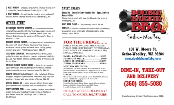 Restaurant Menu | Double Barrel BBQ | Barbecue Catering